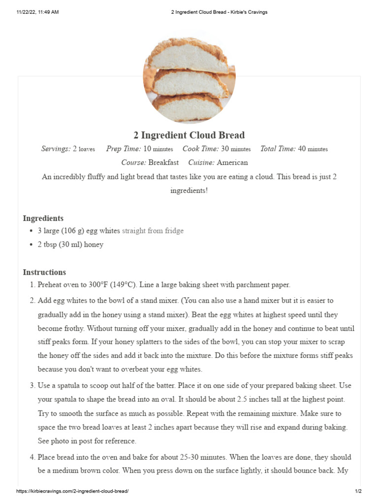 2 Ingredient Cloud Bread - Kirbie's Cravings | PDF | Breads | Baking