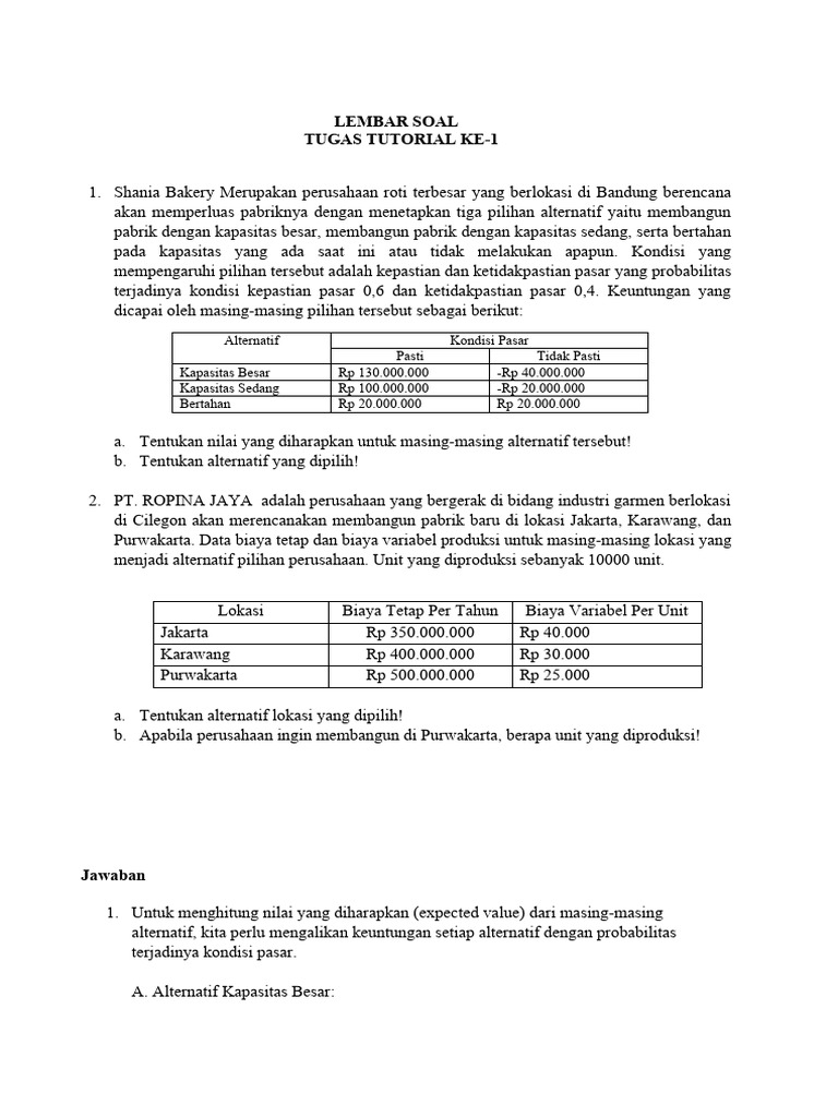 Soal Tugas 1 - EKMA4215 | PDF
