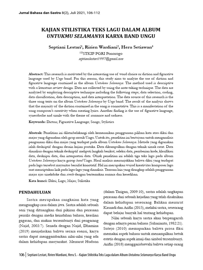 Kajian Stilistika Teks Lagu Dalam Album Untukmu Selamanya Karya Band ...
