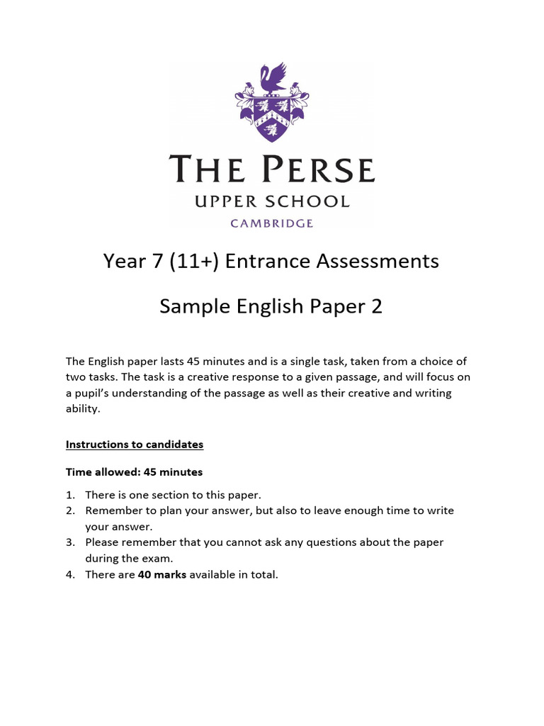 Year 7 11 English Sample Paper 2 | PDF | Cognition