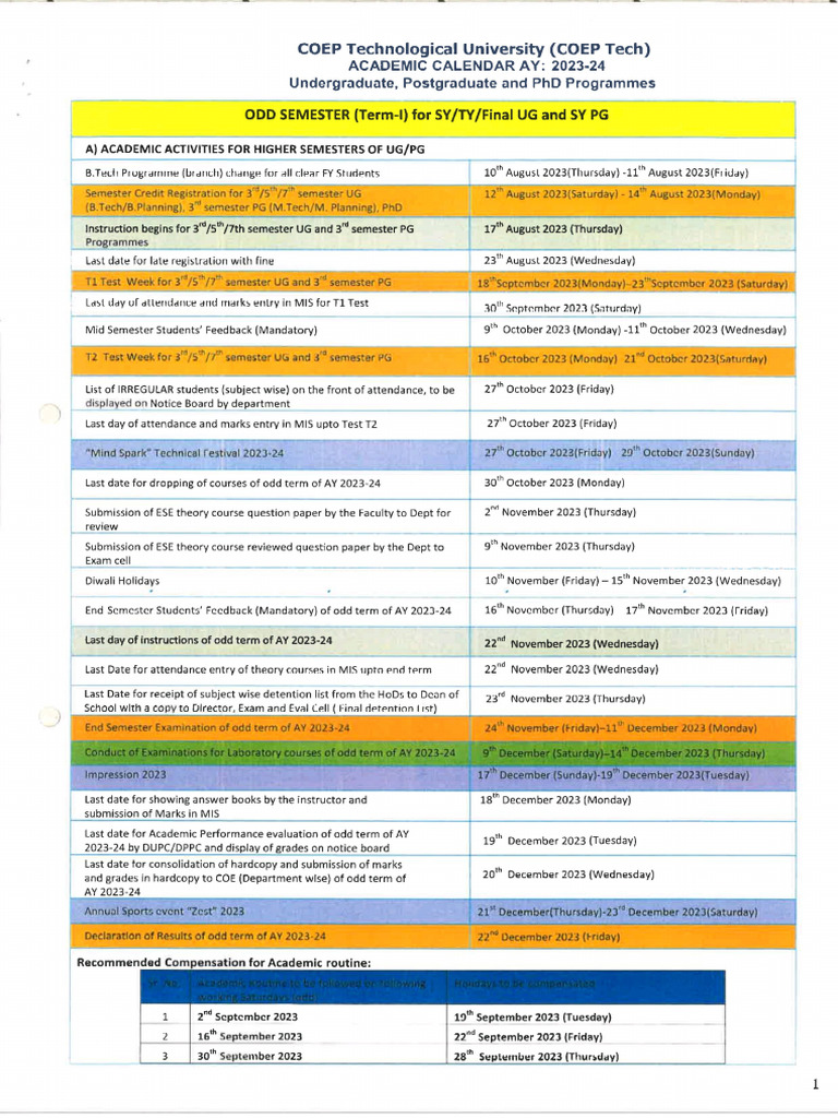 Academic Calendar For 2023-24 | PDF