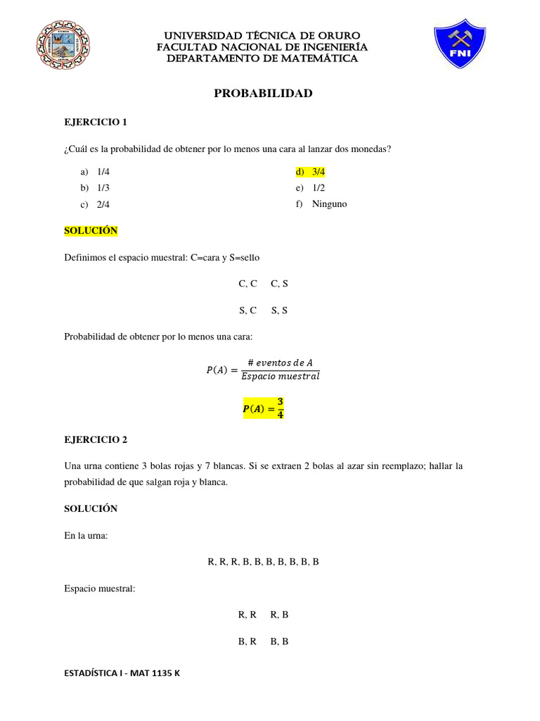 Ejercicios Probabilidad | PDF | Probabilidad | Conceptos matemáticos