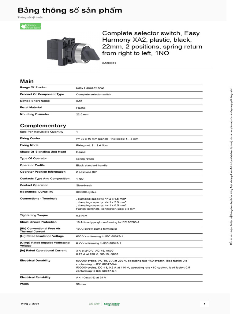 Easy Harmony XA2 Selector Switch | PDF | Electromagnetism | Components