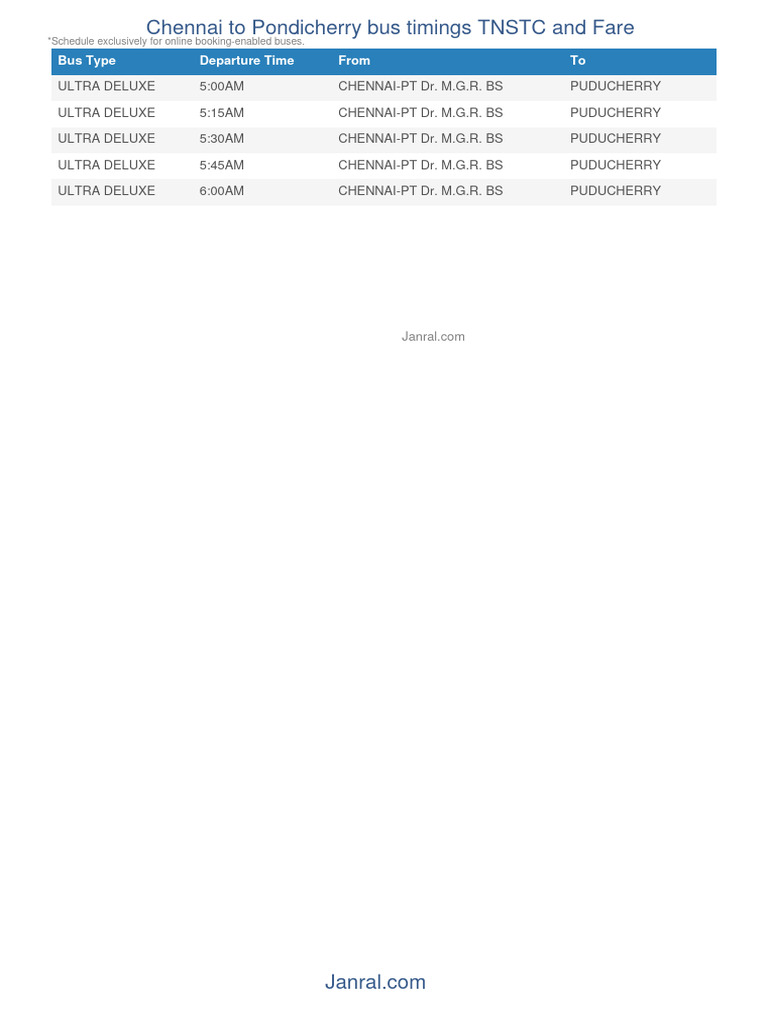 Chennai To Pondicherry Bus Timings TNSTC and Fare | PDF