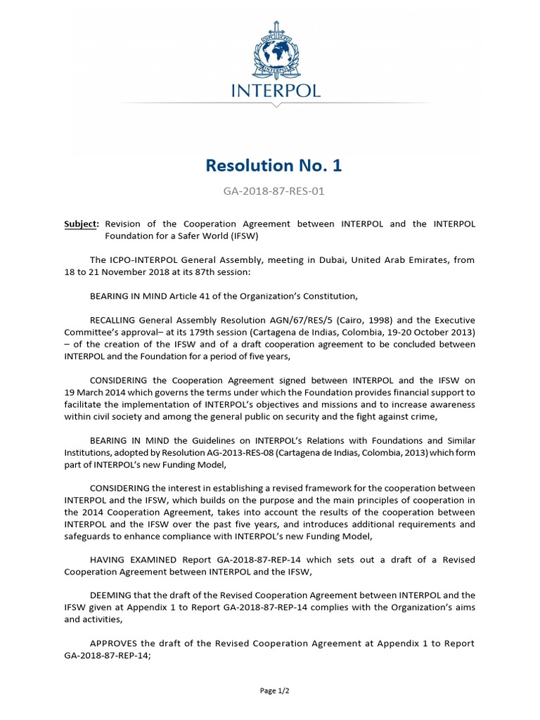 GA-2018-87-RES-01 Revision of The Cooperation Agreement Between ... GA-2018-87-RES-01 Revision of The Cooperation Agreement Between ...