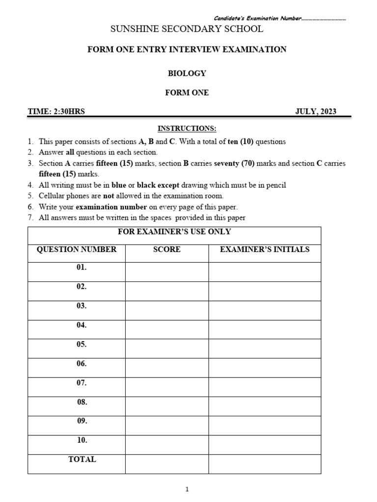 Biology Form One | PDF | Immune System | Infection