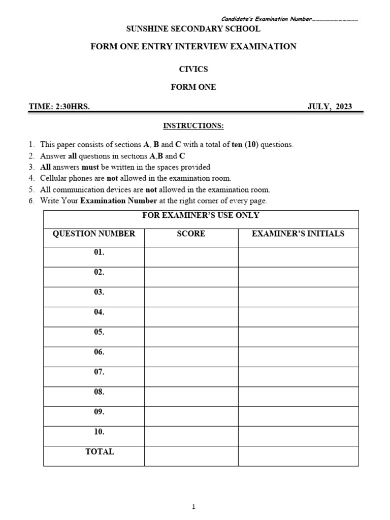 Civics Form One | PDF