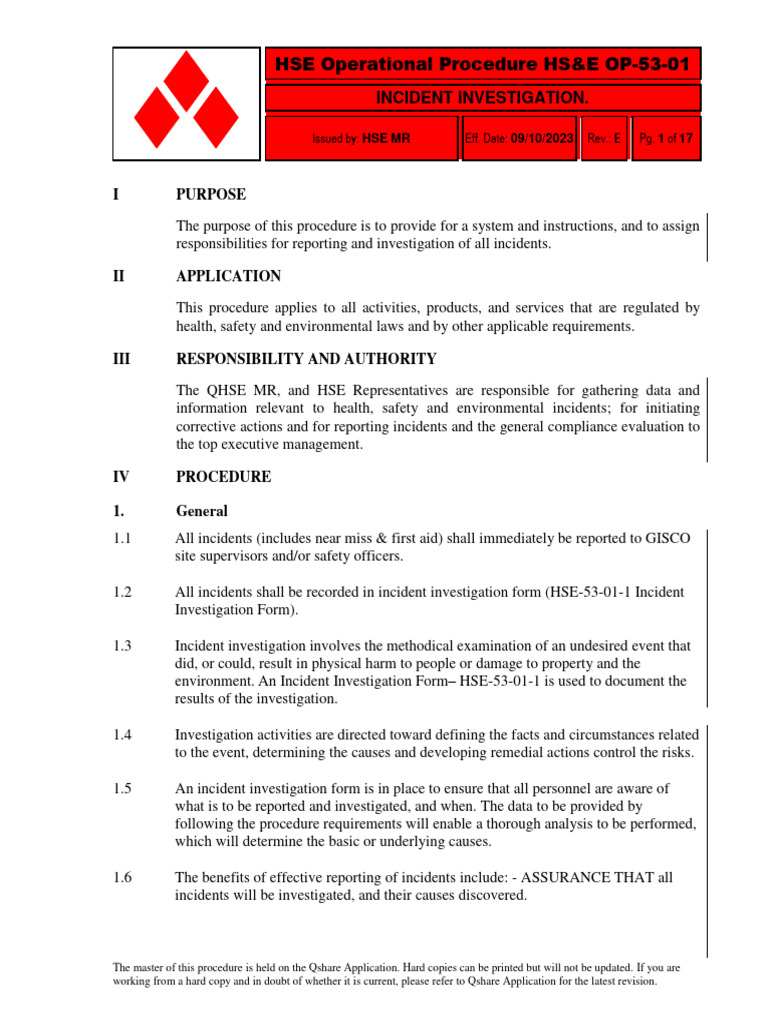 HSE OP-53-01 Incident Investigation Rev E4544 | PDF