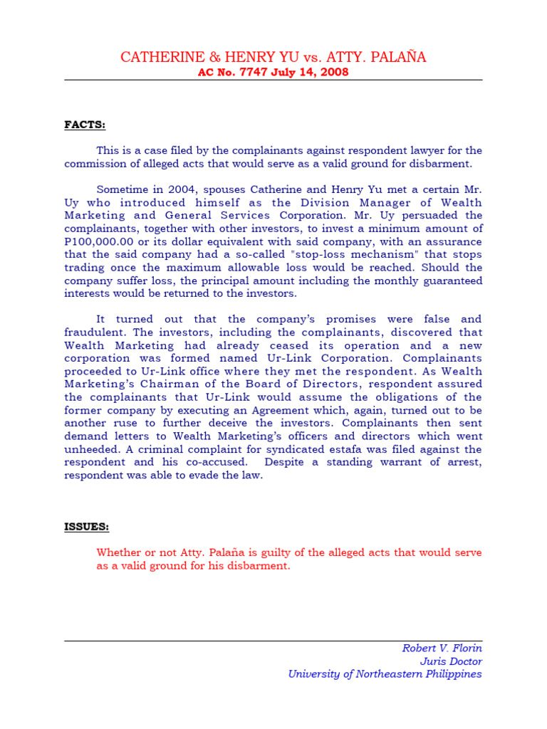 Disbarment of Atty. Palaña | PDF | Lawyer | Disbarment