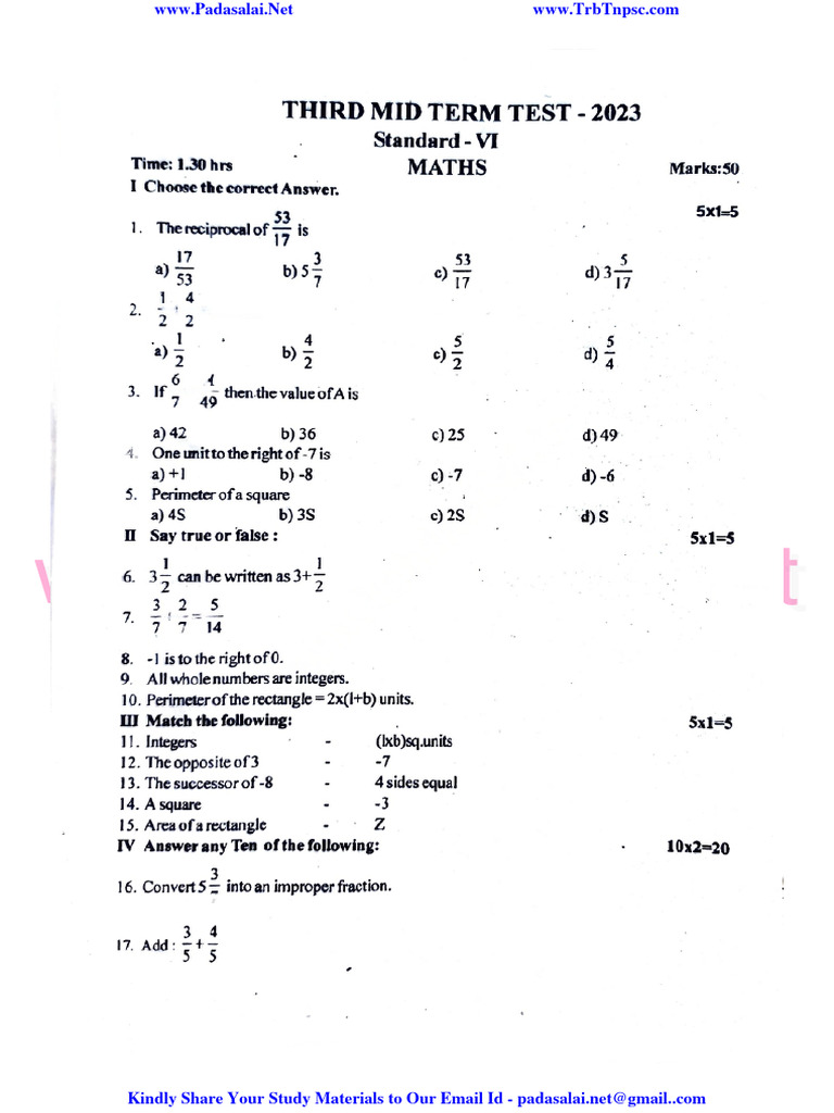 6th Maths EM 3rd Mid Term Test 2023 Question Paper Theni District ... 6th Maths EM 3rd Mid Term Test 2023 Question Paper Theni District ...