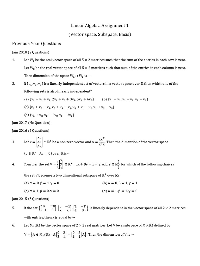 Linear Algebra Assignment 3 | PDF | Linear Map | Linear Subspace