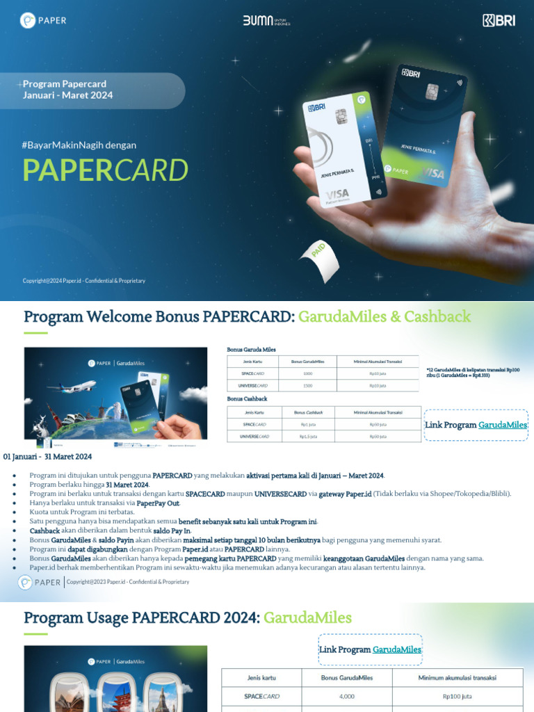 Program Papercard Welcome Bonus, Usage & Top Spender 2024 | PDF