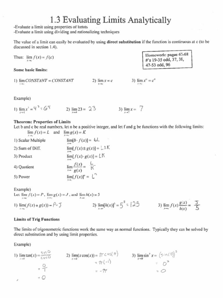 1 3 Evaluating Limits Analytically Notes Pdf