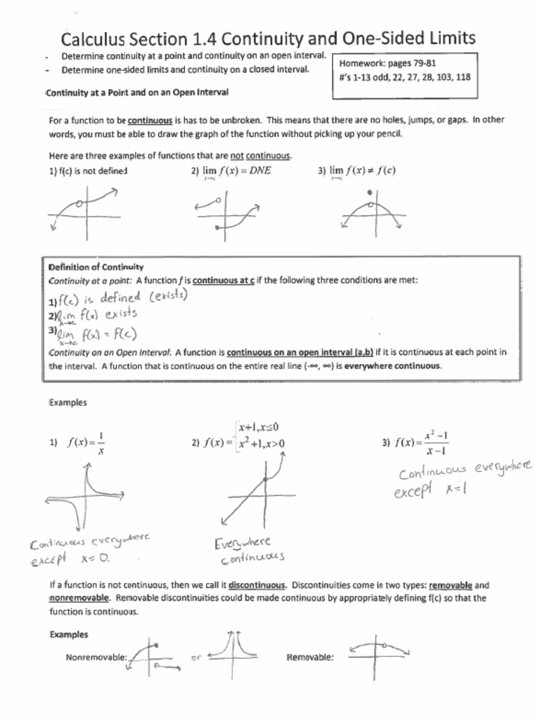 1.4 Continuity and One-Sided Limits Notes | PDF