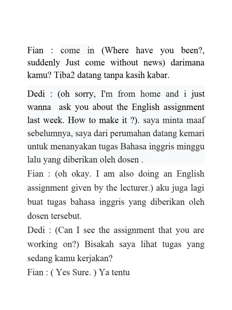 Dialog Bahasa Inggris Simpel | PDF