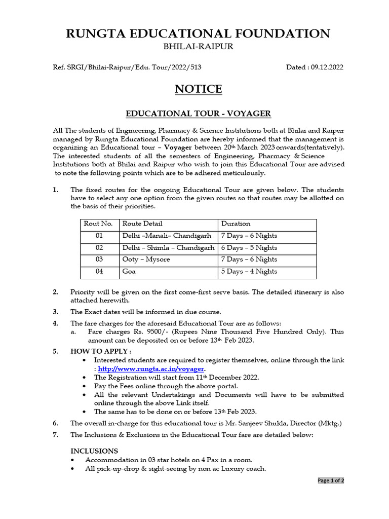 Educational Tour Notice 2022-23-1 | PDF | Service Industries