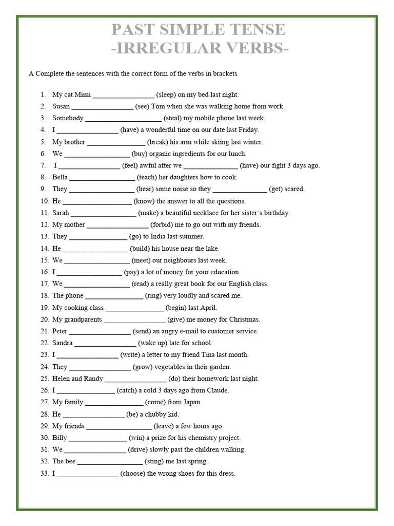 Past Simple Tense Irregular Verbs Grammar Drills - 134298 | PDF