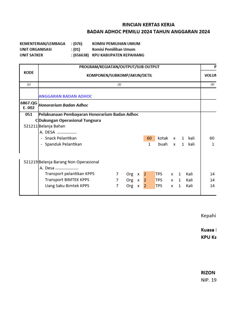 RAB Operasional Januari 2024- Bimtek Dan Pelantikan | PDF
