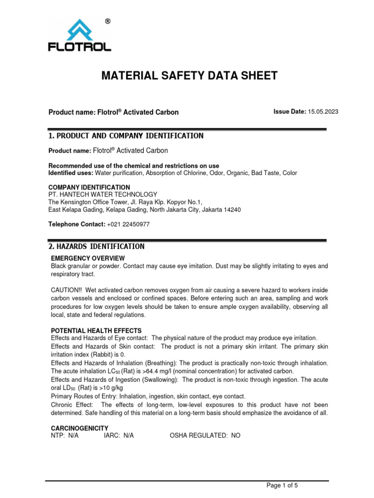 MSDS Flotrol Activated Carbon | PDF
