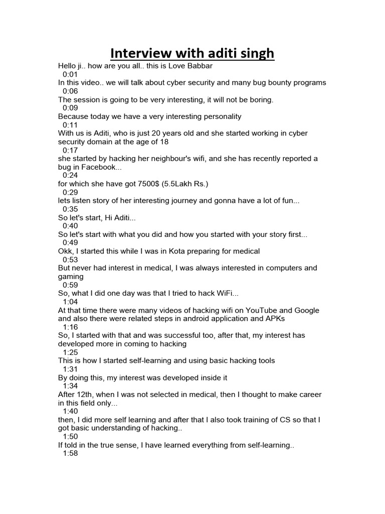 Aditi Singh Interview | PDF