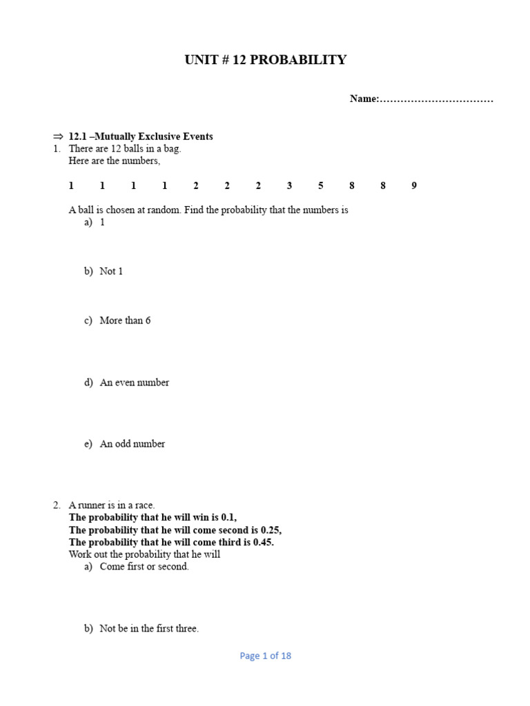 Probability Exercises & Solutions | PDF | Probability