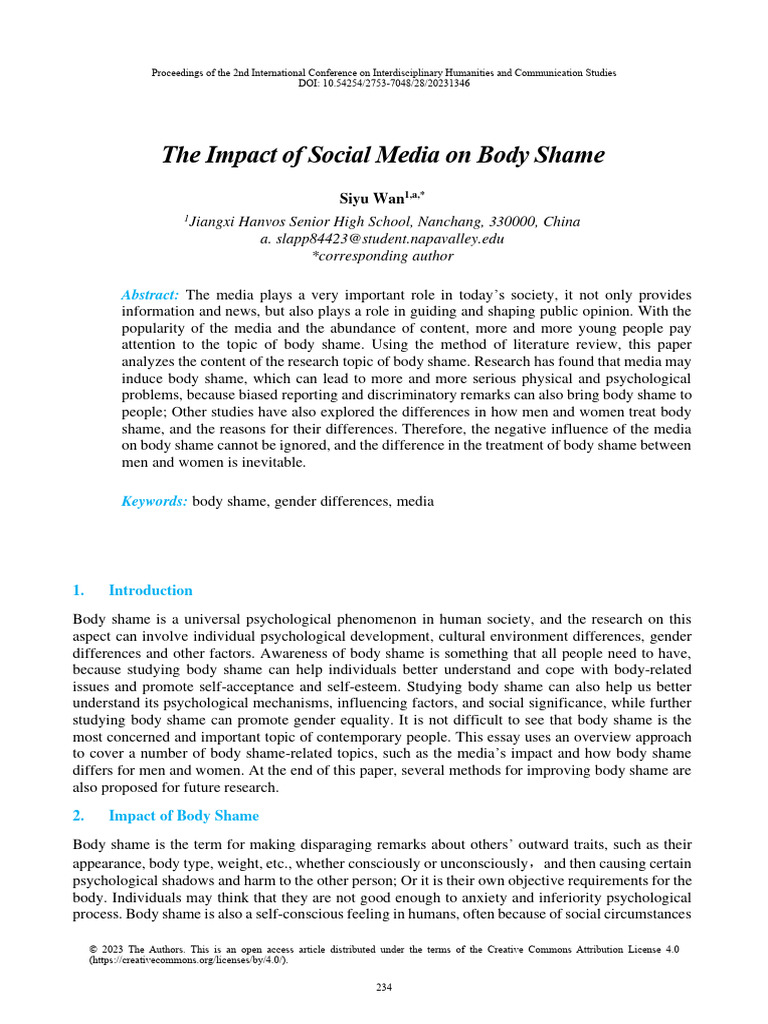 The Impact of Social Media On Body Shame | PDF
