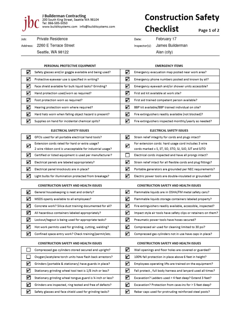 Construction Safety Checklist | PDF