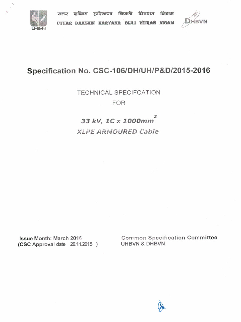 CSC - 106 - 2015-16 - 1 X 1000-33 KV | PDF