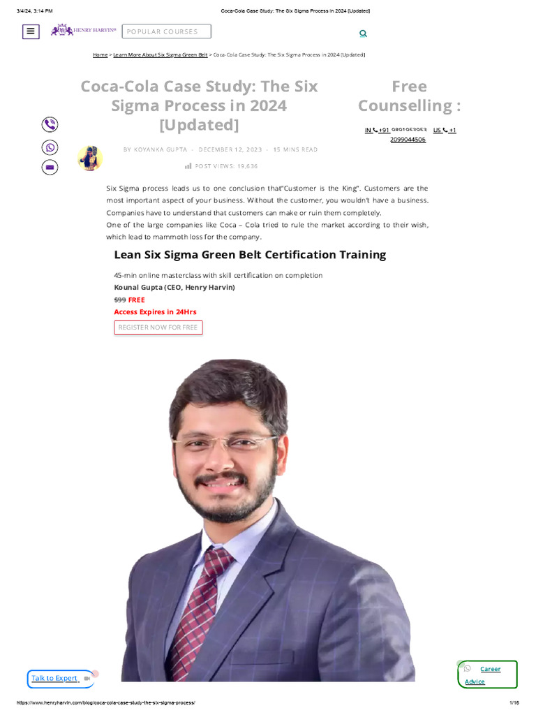 Coca-Cola's Six Sigma Strategy 2024 | PDF