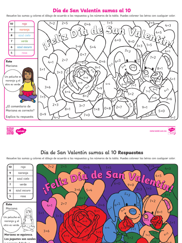 Colorea sumas del Día de San Valentín | PDF