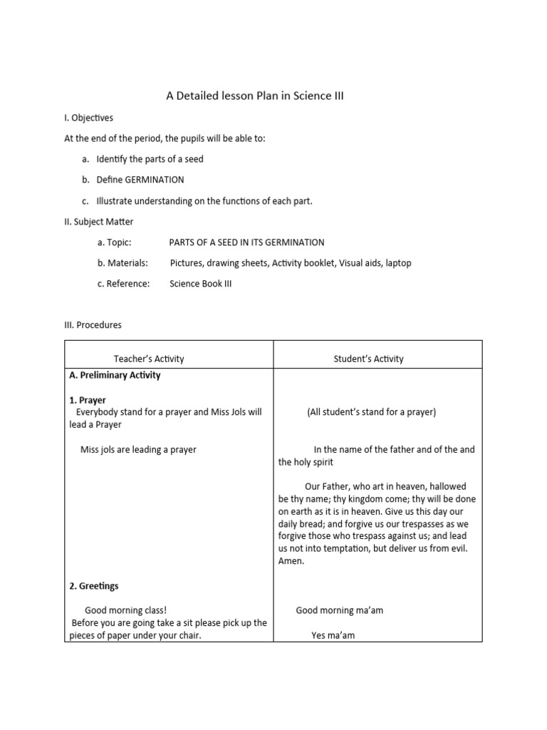 A Detailed Lesson Plan in Science III | PDF | Seed | Germination