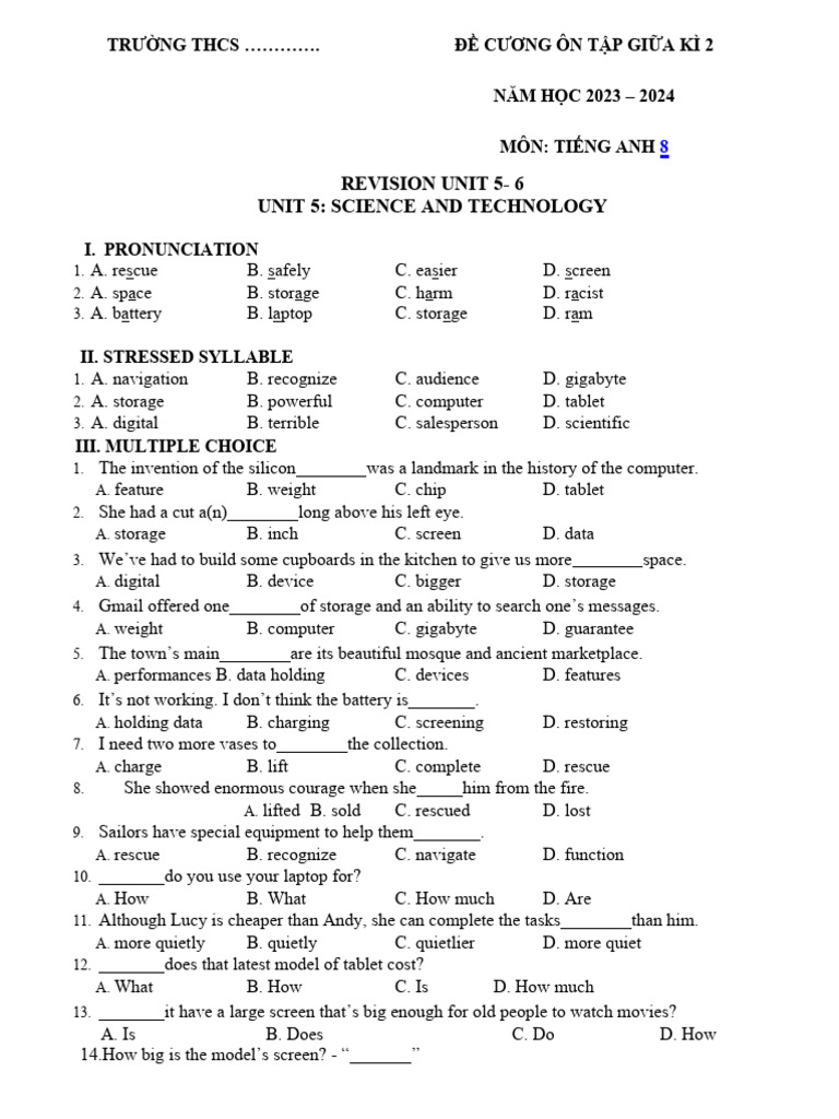 De Cuong Gk2 Tieng Anh 8 I Learn Smart World | PDF