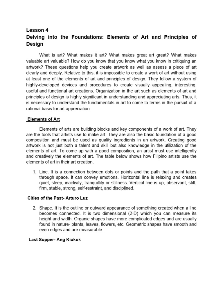 Lesson 4 Elements of Arts and Principles of Design | PDF