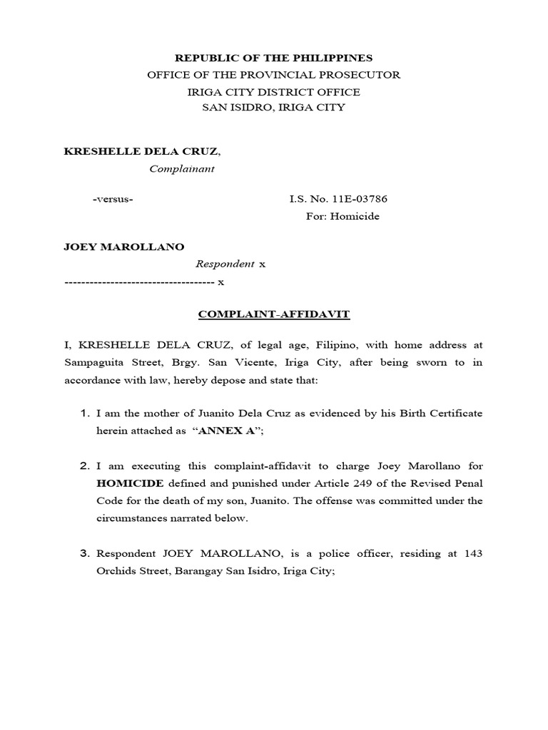 Complaint Affidavit | PDF | Affidavit | Justice