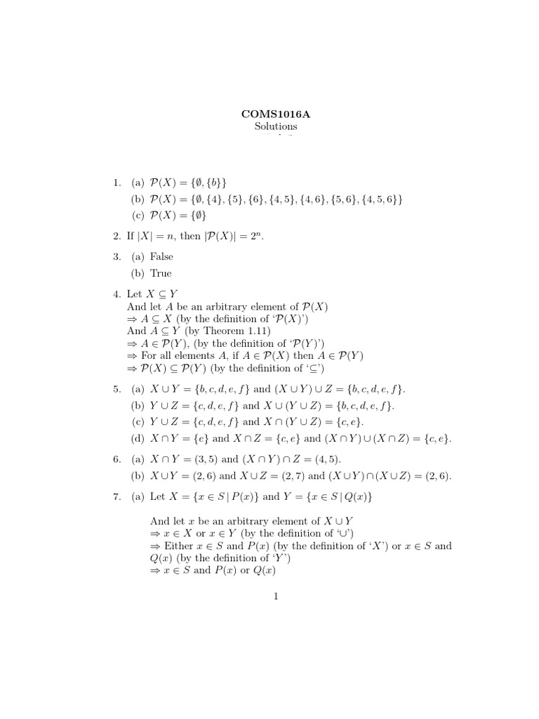 COMS1016ALecture2solutions | PDF | Mathematics | Mathematical Logic
