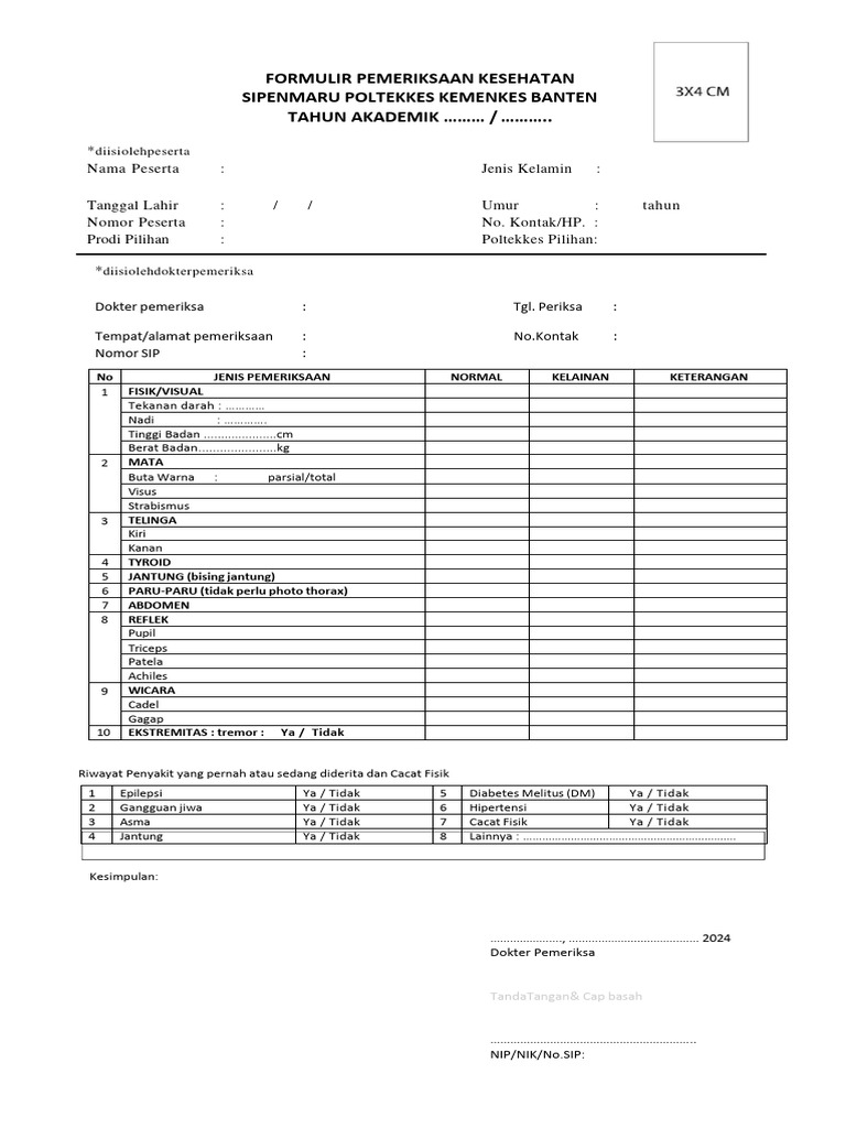 Form Uji Kesehatan Dan Surat Pernyataan PMDP 2024 | PDF