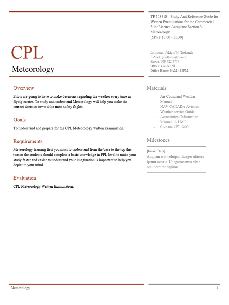 CPL Meteorology Written Examinations | PDF