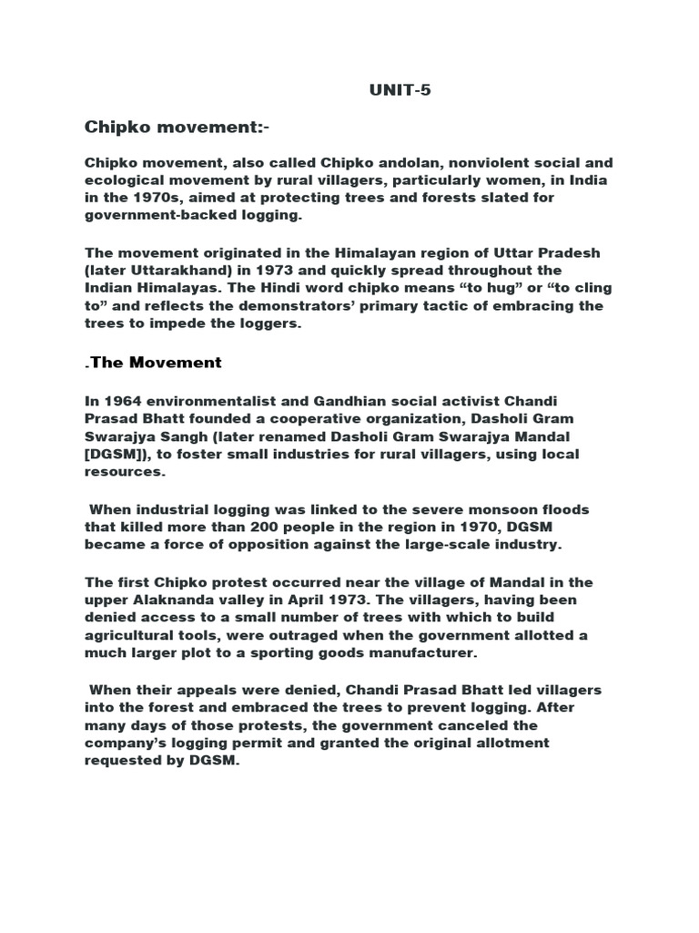 Chipko Movement:-: UNIT-5 | PDF | Natural Environment