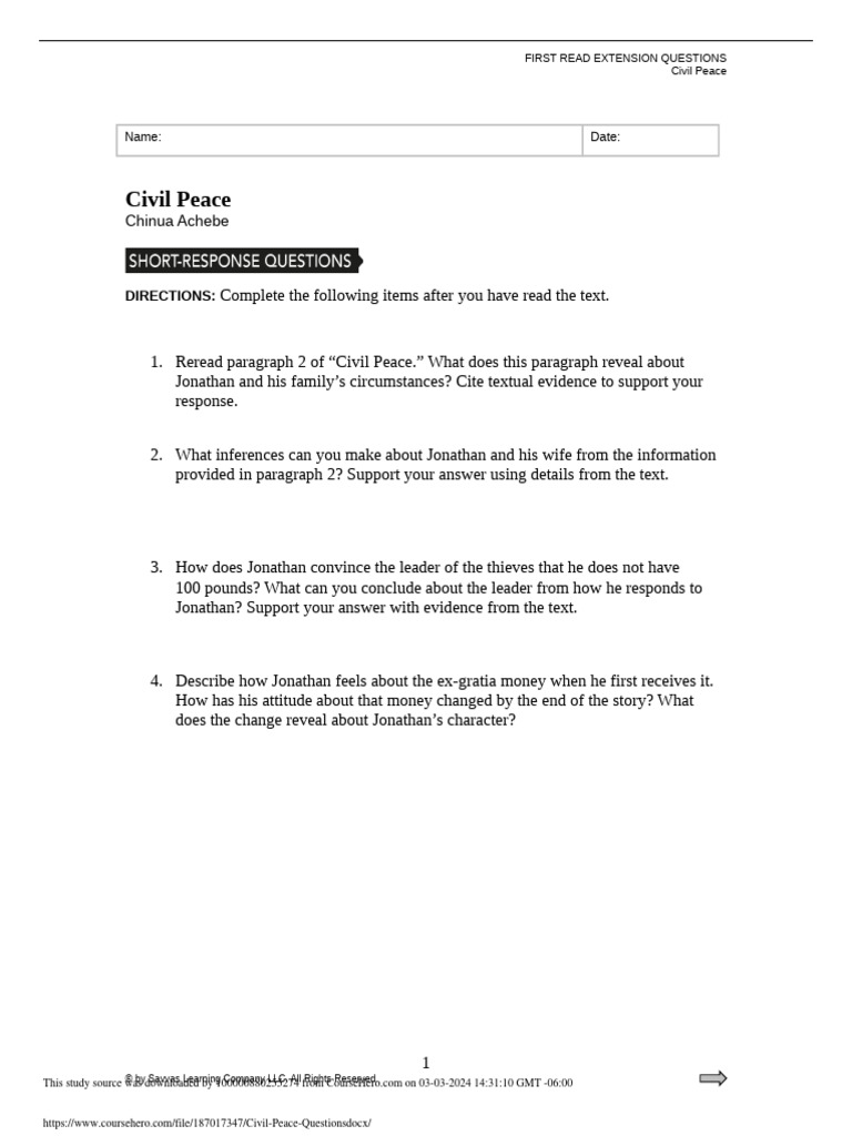 Civil Peace Questions | PDF | Social Science | Wellness