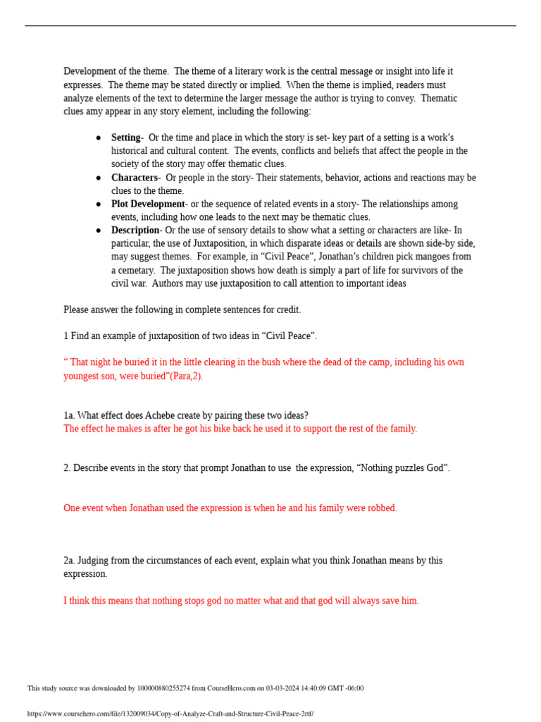 Analyze Craft and Structure Civil Peace 2 | PDF