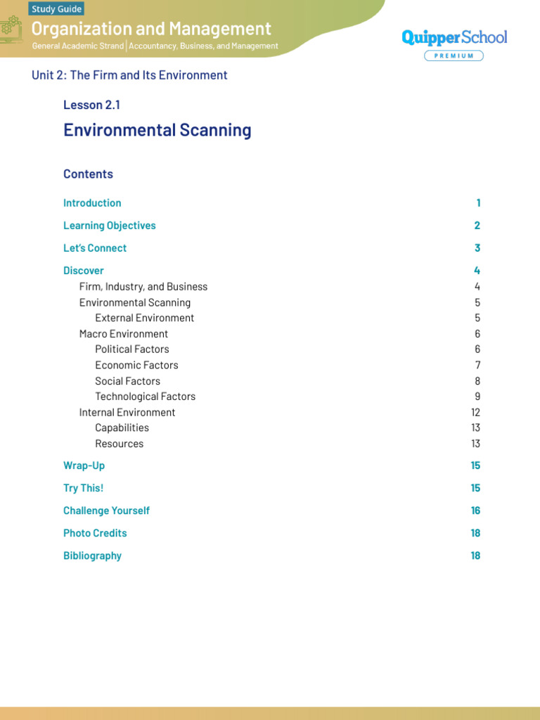 OAM 11 - Q1 - 0201 - SG - Environmental Scanning | PDF | Resource | Rubric (Academic)