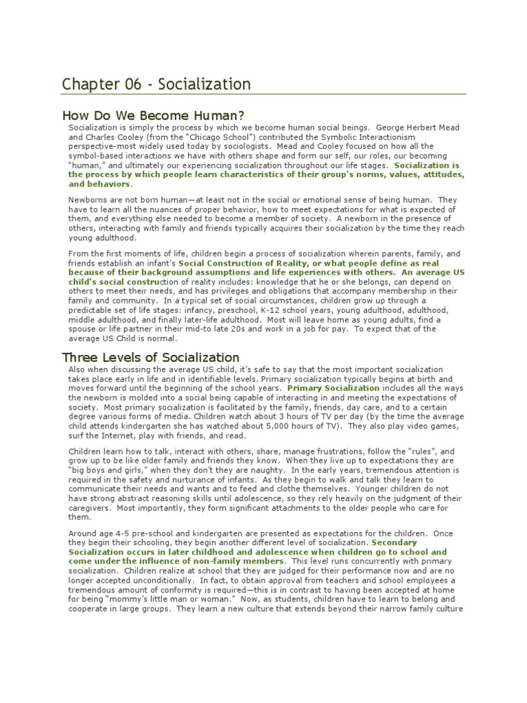 Chapter 06 - Socialization: How Do We Become Human? | PDF ...
