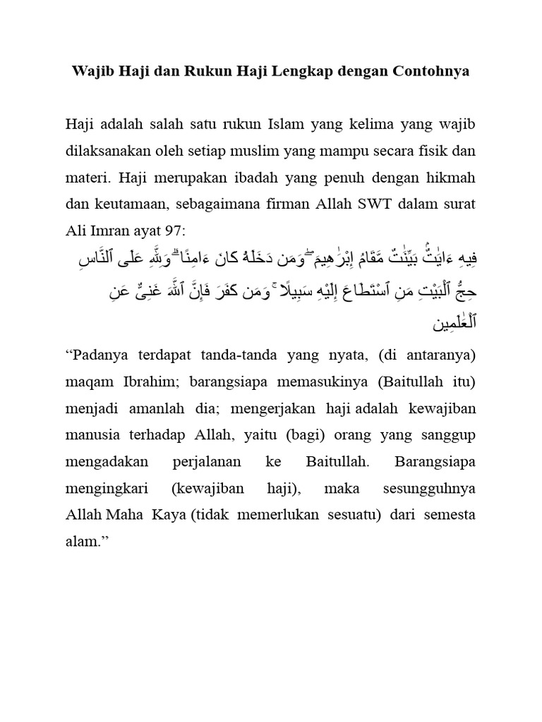 Wajib Haji Dan Rukun Haji Lengkap Dengan Contohnya Pdf