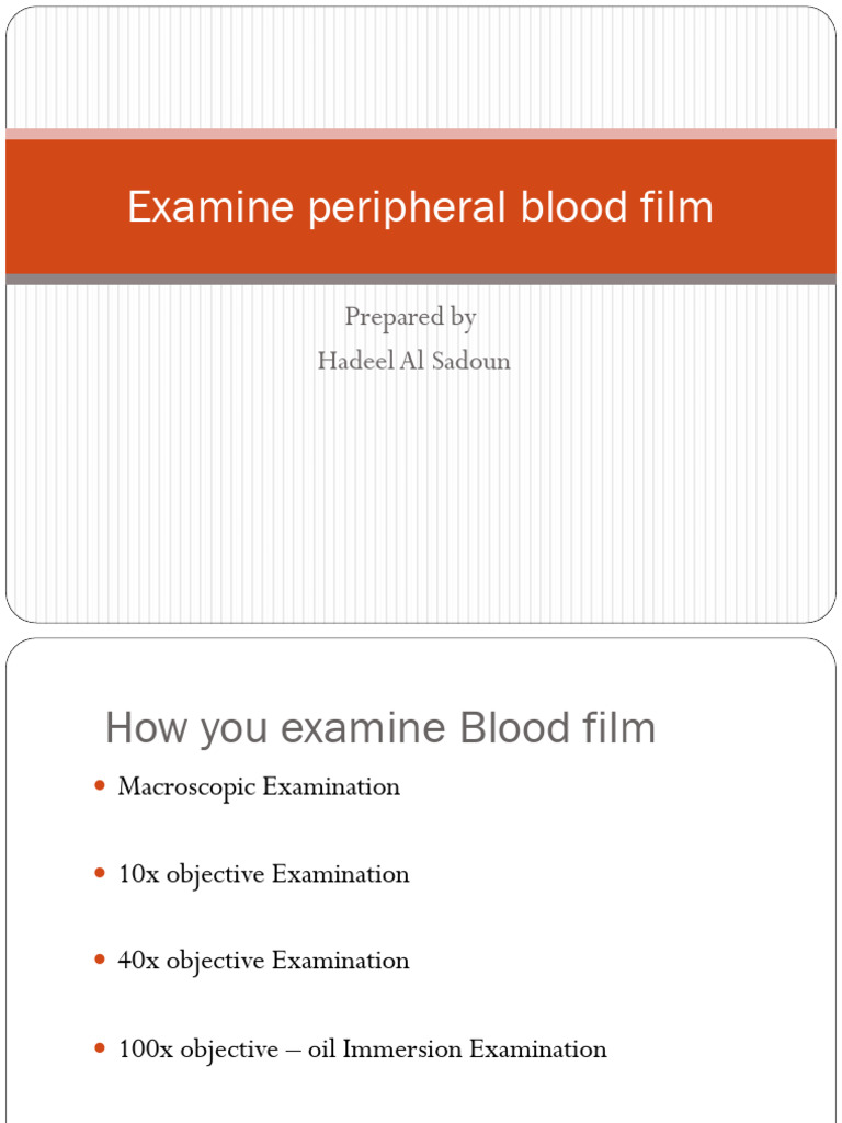 Blood Film Examination Guide | PDF | White Blood Cell | Tissue (Biology)