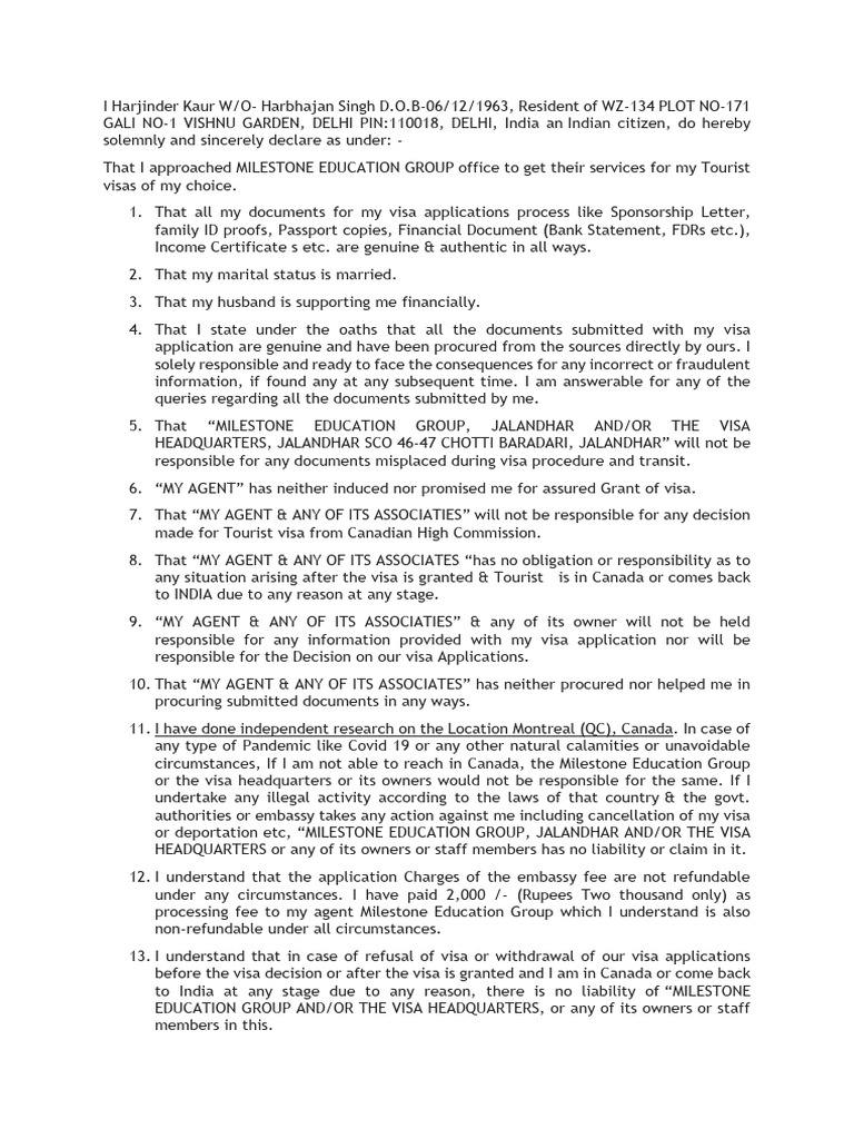 Milestone Affidavit | PDF | Travel Visa | Government And Personhood