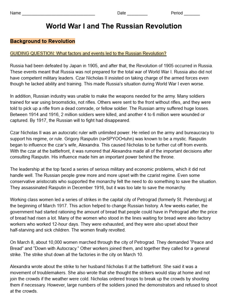 WWI and the Russian Revolution | PDF