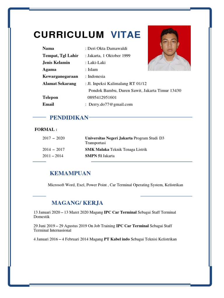 CV Dan Resume Deri Okta-Dikonversi | PDF