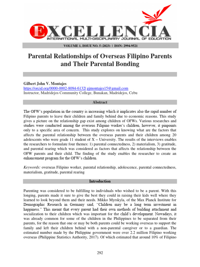 292+-+311+Parental-Relationships-of-Overseas-Filipino-Parents-and-Their-Parental-Bonding | PDF