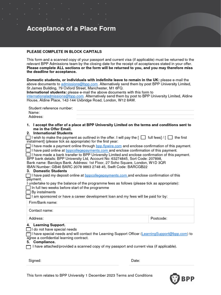 BPP Acceptance of Form 3 NEW | PDF