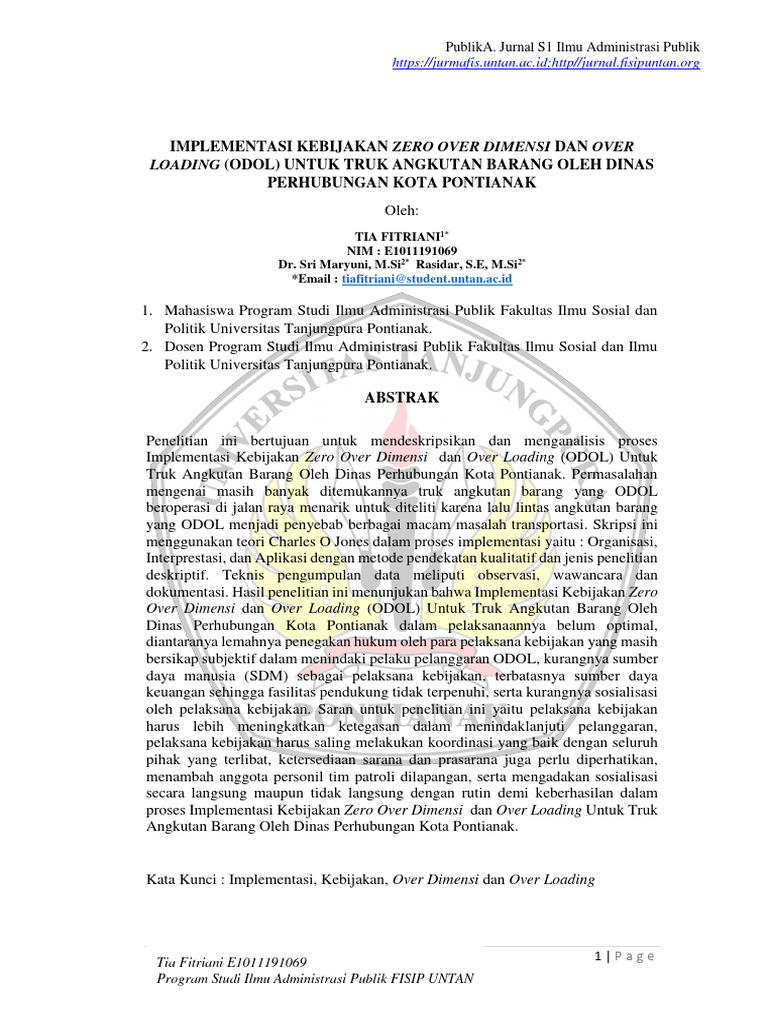 Jurnal Implementasi Kebijakan Zero Over Dimensi Dan Overload Untuk Truk ...
